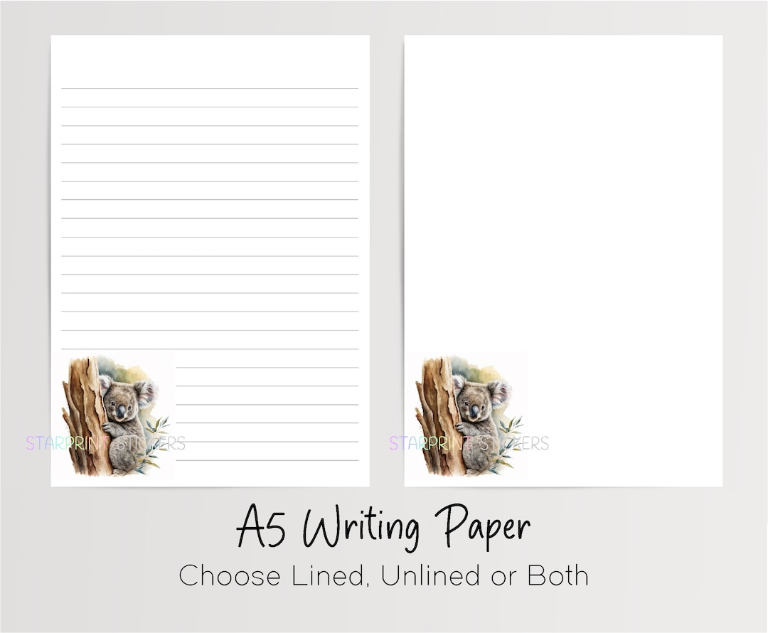 Koala A5 Writing Paper, 10 Sheets Lined/unlined, Lovely Note Paper ...