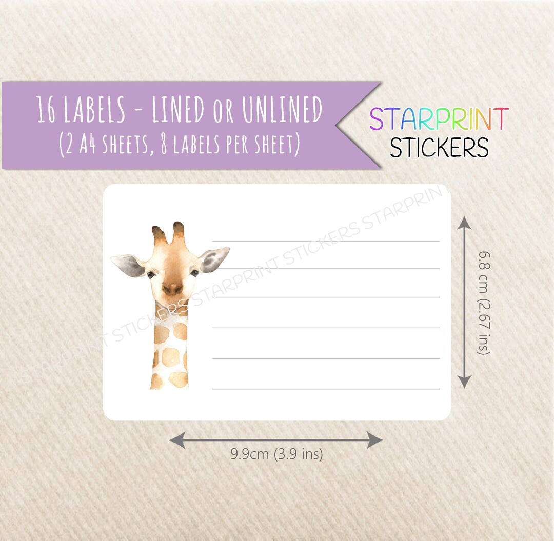 Giraffe Labels, 16 Blank or Lined Multi Purpose Stickers (2 A4 Sheets ...