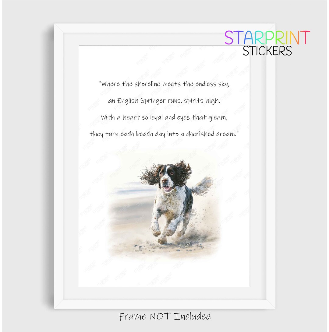 English Springer Spaniel Dog Print, Beach Poem Unframed A4 Print, Fun ...