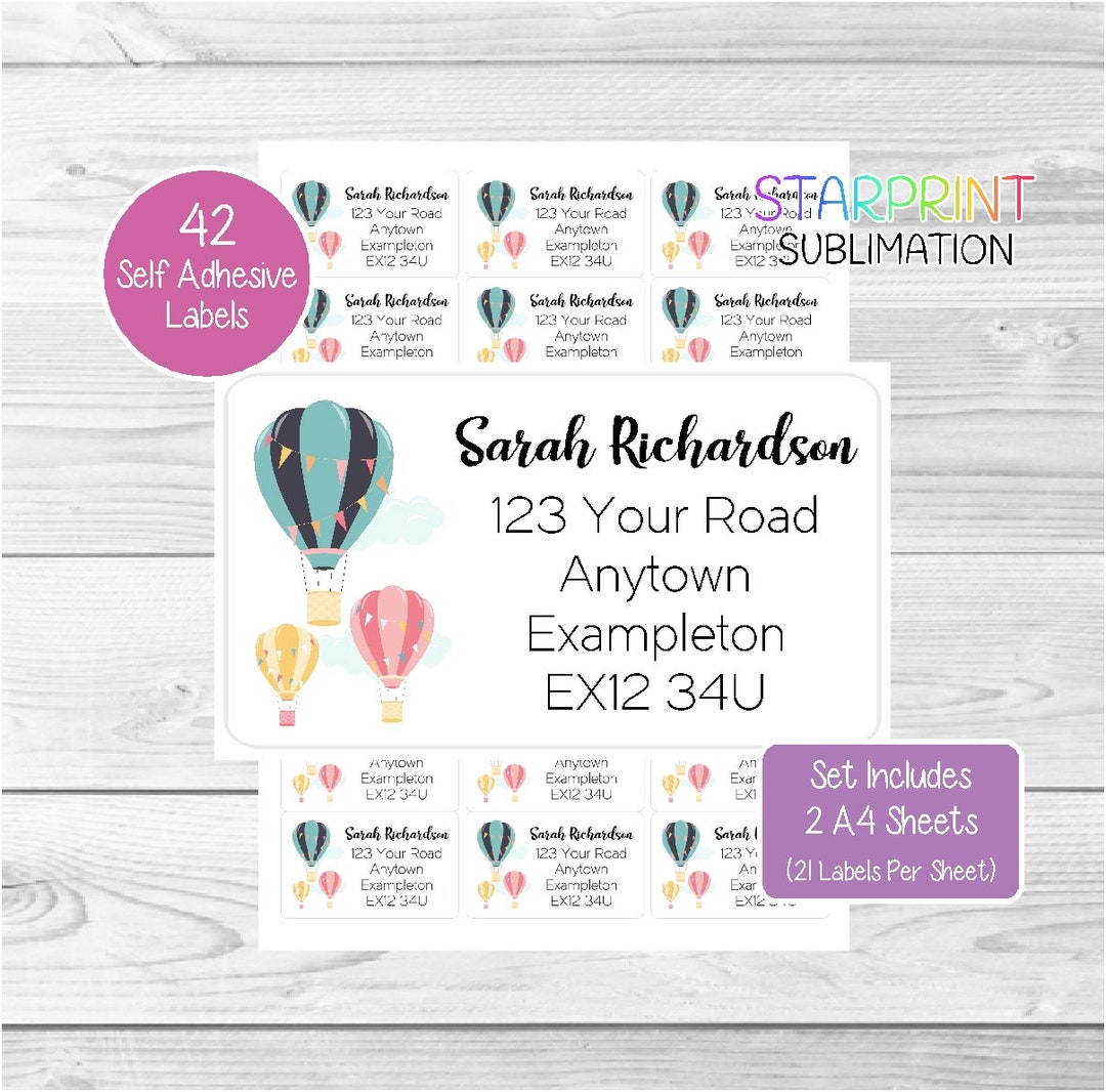 Hot Air Balloon Address Labels, 42 Custom Return Stickers, Set Includes ...