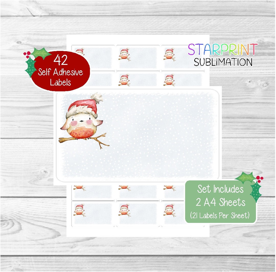Winter Robin Christmas Labels, 42 Universal Stickers (2 A4 Sheets ...