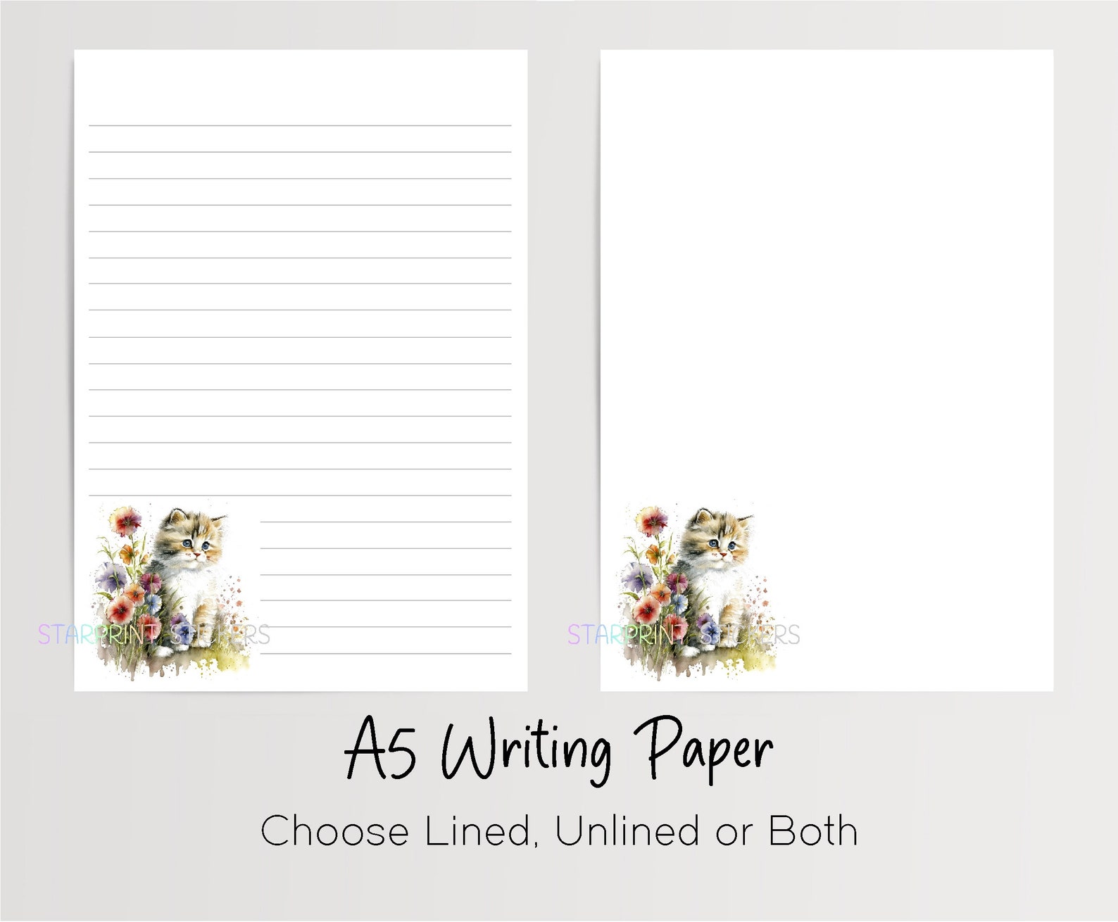 Kitten A5 Writing Paper, 10 Sheets Lined/unlined, Cat Note Paper ...
