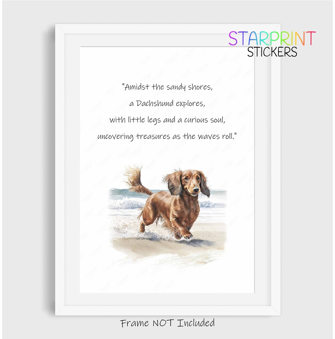 Dachshund Long Haired Red Dog Print, Beach Poem Unframed A4 Print, Fun ...