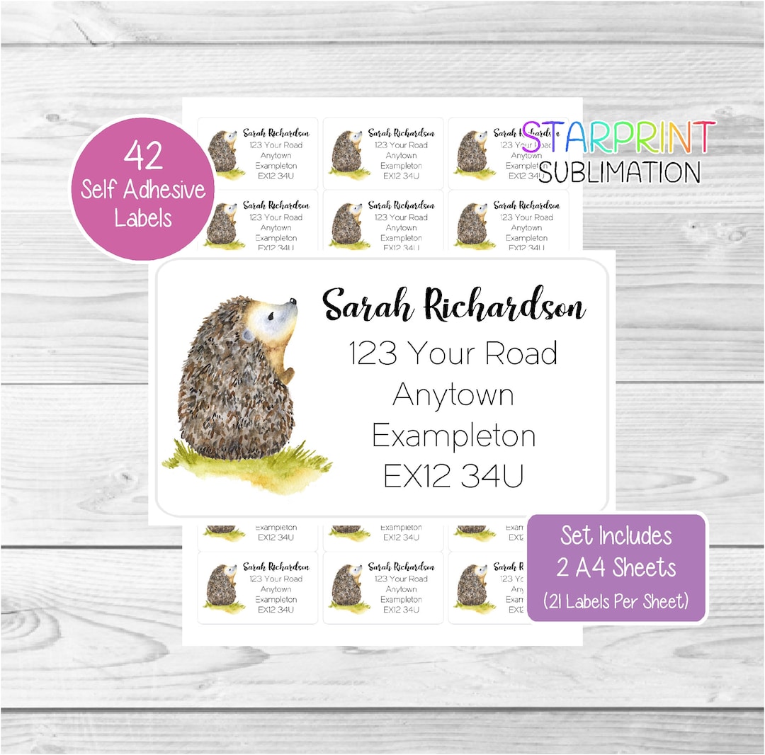 Hedgehog Personalised Address Labels, 42 Custom Return Stickers ...