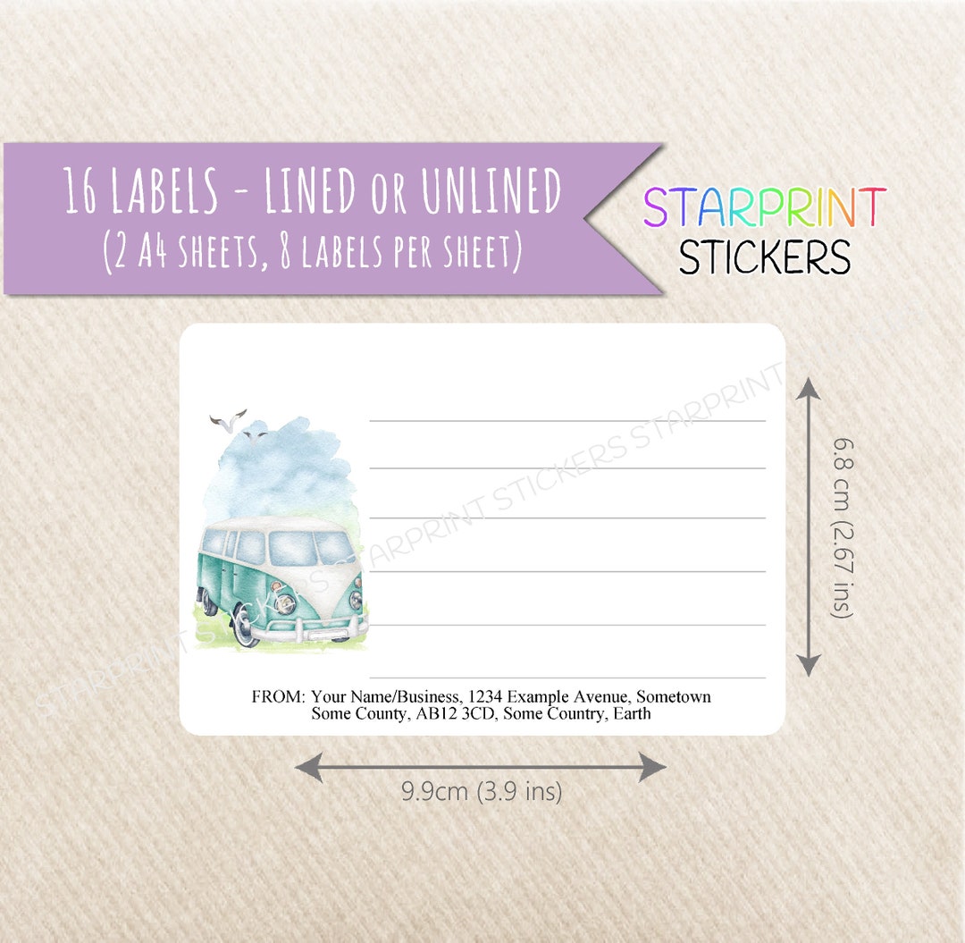 Campervan Labels, 16 Stickers, Colour Options 2 A4 Sheets, Personalised ...