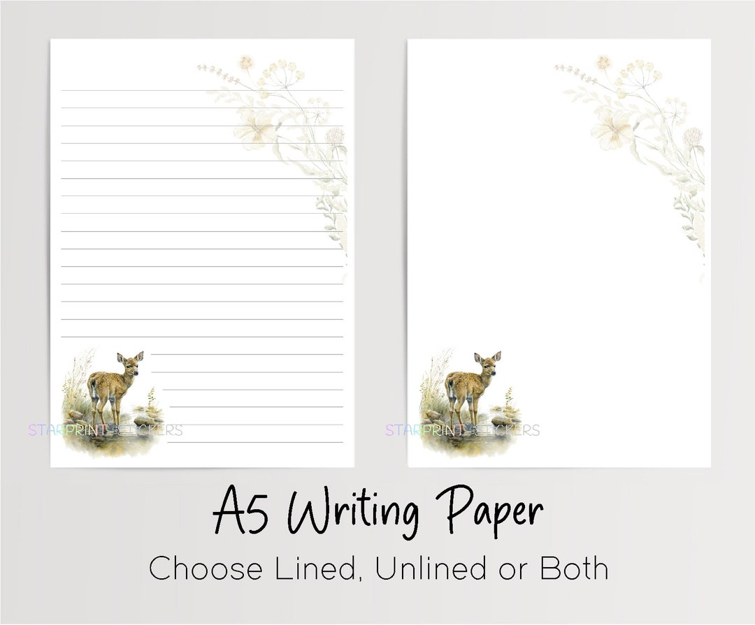 Deer A5 Writing Paper, 10 Sheets With or Without Envelopes, Lined ...