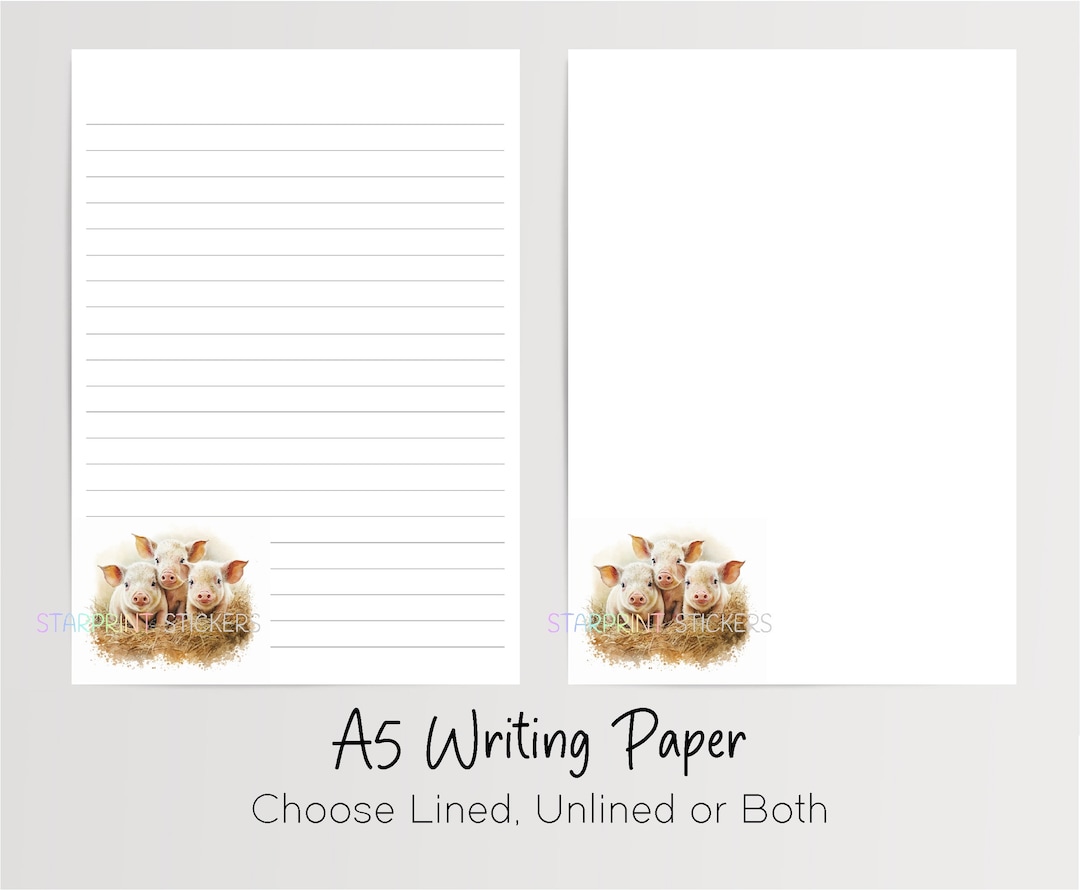 Piglet A5 Writing Paper, 10 Sheets Lined/unlined, Pig Note Paper ...
