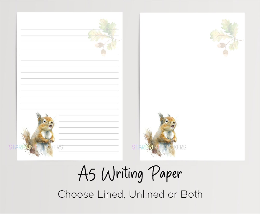 Squirrel A5 Writing Paper, 10 Sheets Lined/unlined, Woodland Animal ...