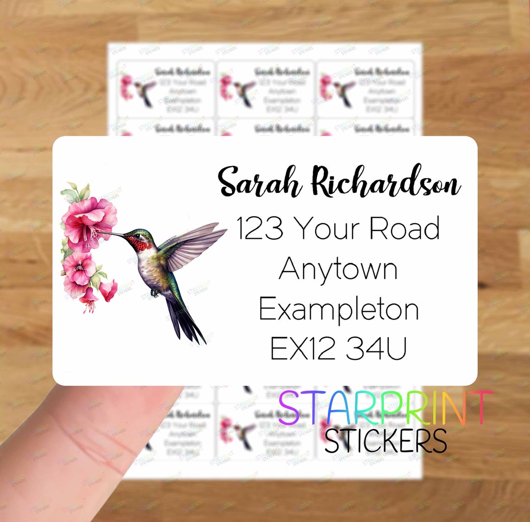 Hummingbird Personalised Address Labels, 21 Custom Self Adhesive ...