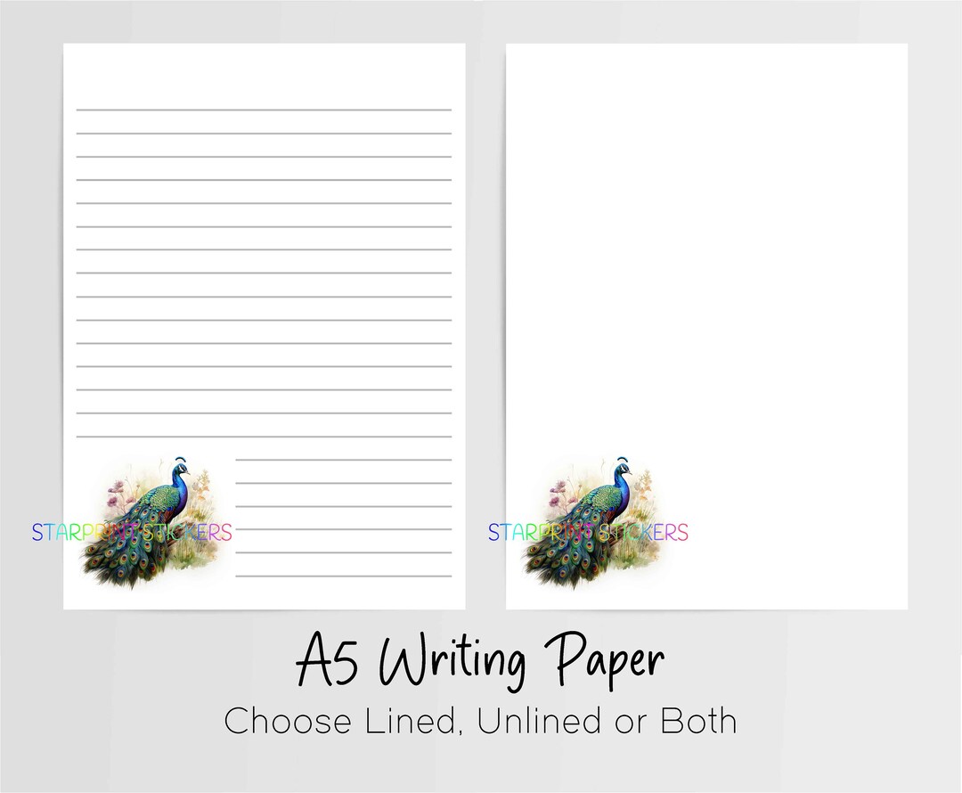 Peacock A5 Writing Paper, 10 Sheets Lined/unlined, Note Paper, Penpal ...
