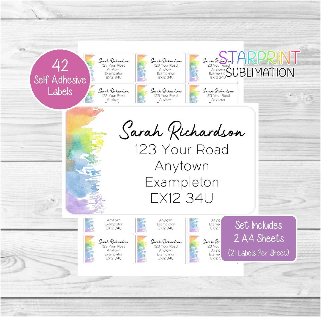 Rainbow Art Personalised Address Labels, 42 Custom Return Stickers, (2 ...