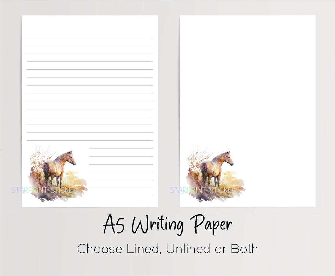 Horse A5 Writing Paper, 10 Sheets Lined/unlined, Lovely Equestrian Note ...