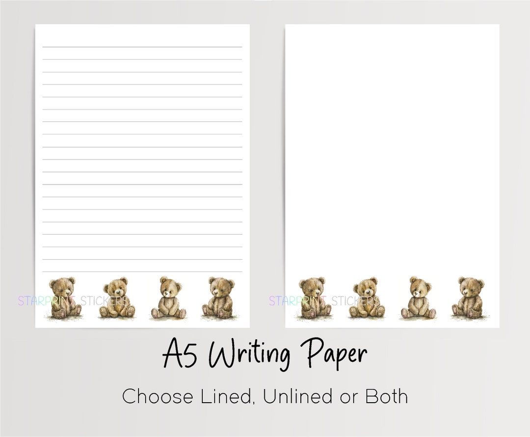 Teddy Bear A5 Writing Paper, 10 Sheets With or Without Envelopes, Lined ...