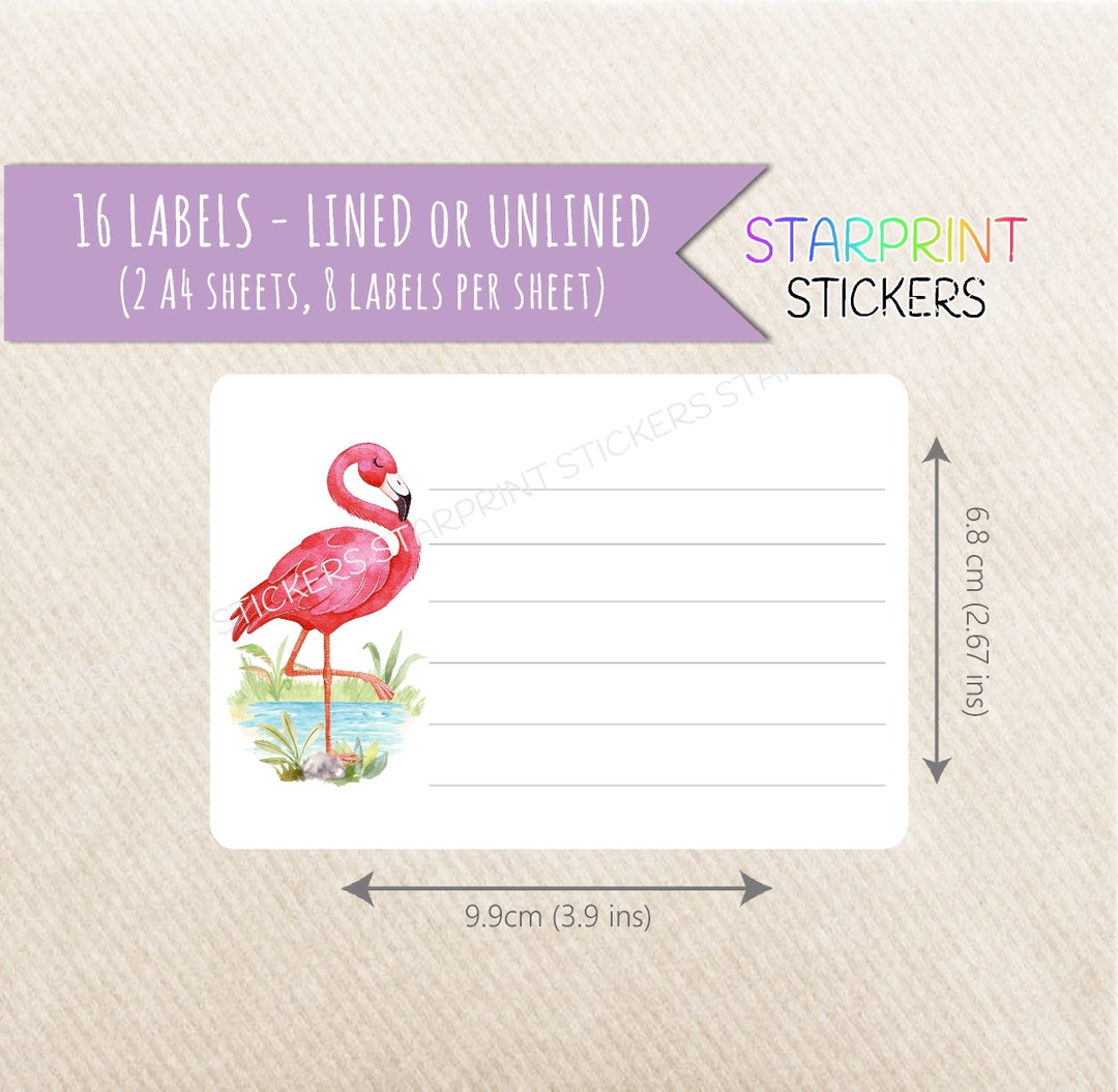 Flamingo Labels, 16 Blank or Lined Multi Purpose Stickers (2 A4 Sheets ...
