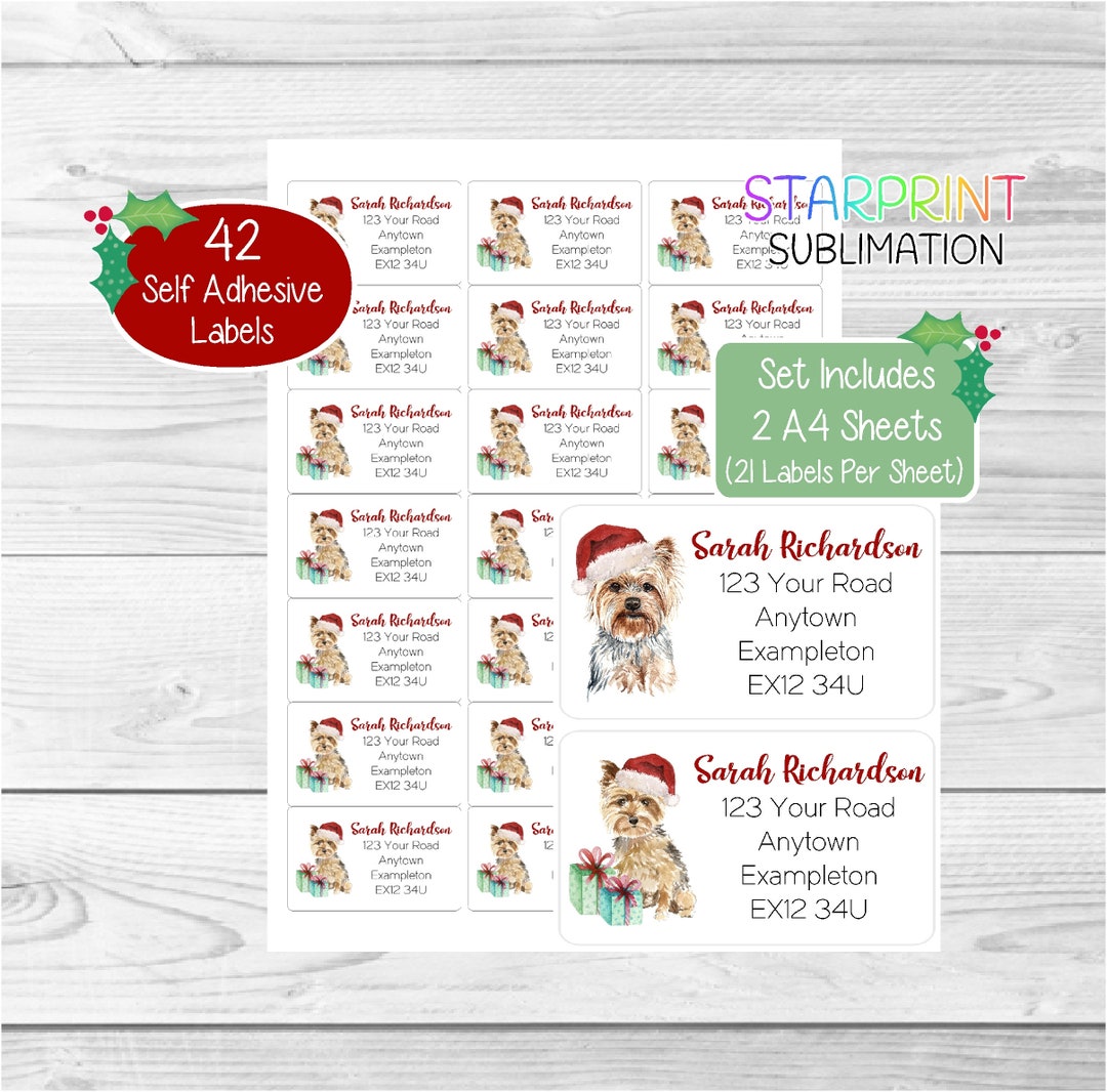 Yorkshire Terrier Personalised Christmas Return Address Labels, 42 Self ...