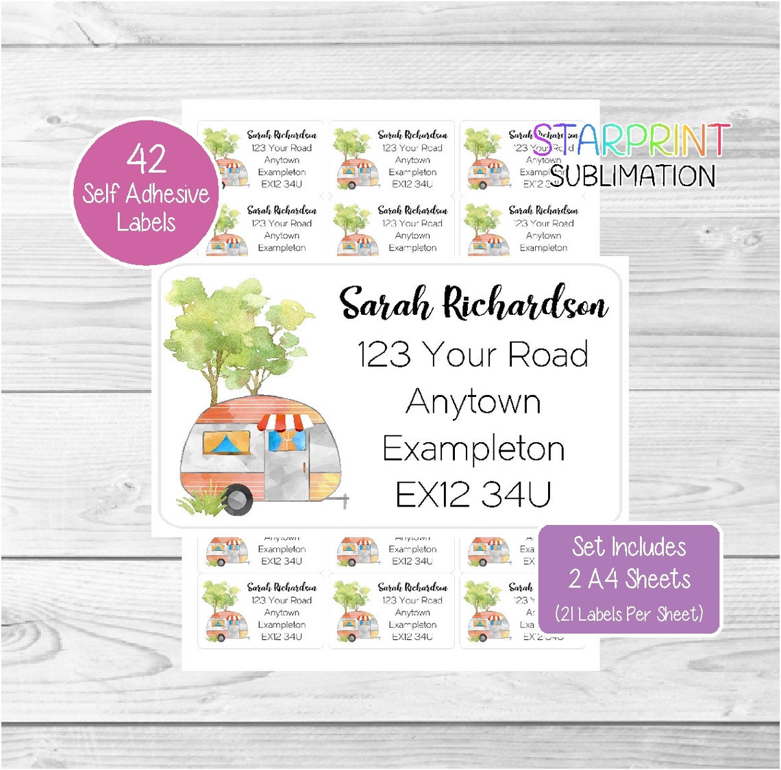 Caravan/camper Personalised Return Address Labels, 42 Custom Self ...