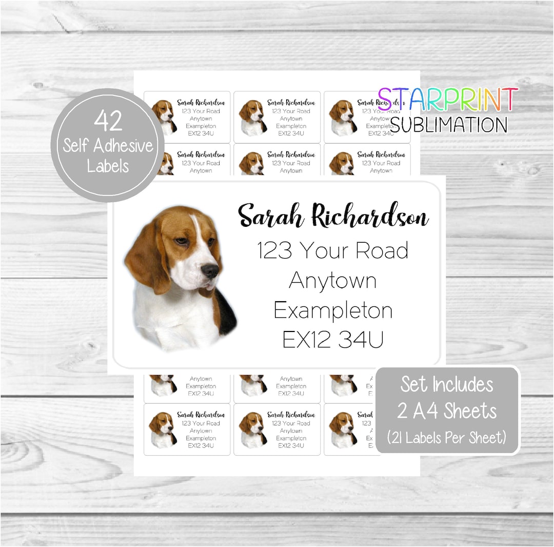 Beagle Dog Personalised Address Labels, 42 Custom Self Adhesive ...