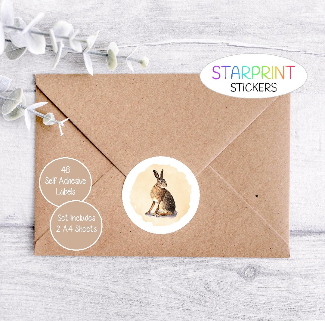 Hare Stickers, 48 Round Labels (2 A4 Sheets, 24 per Sheet), Great for ...