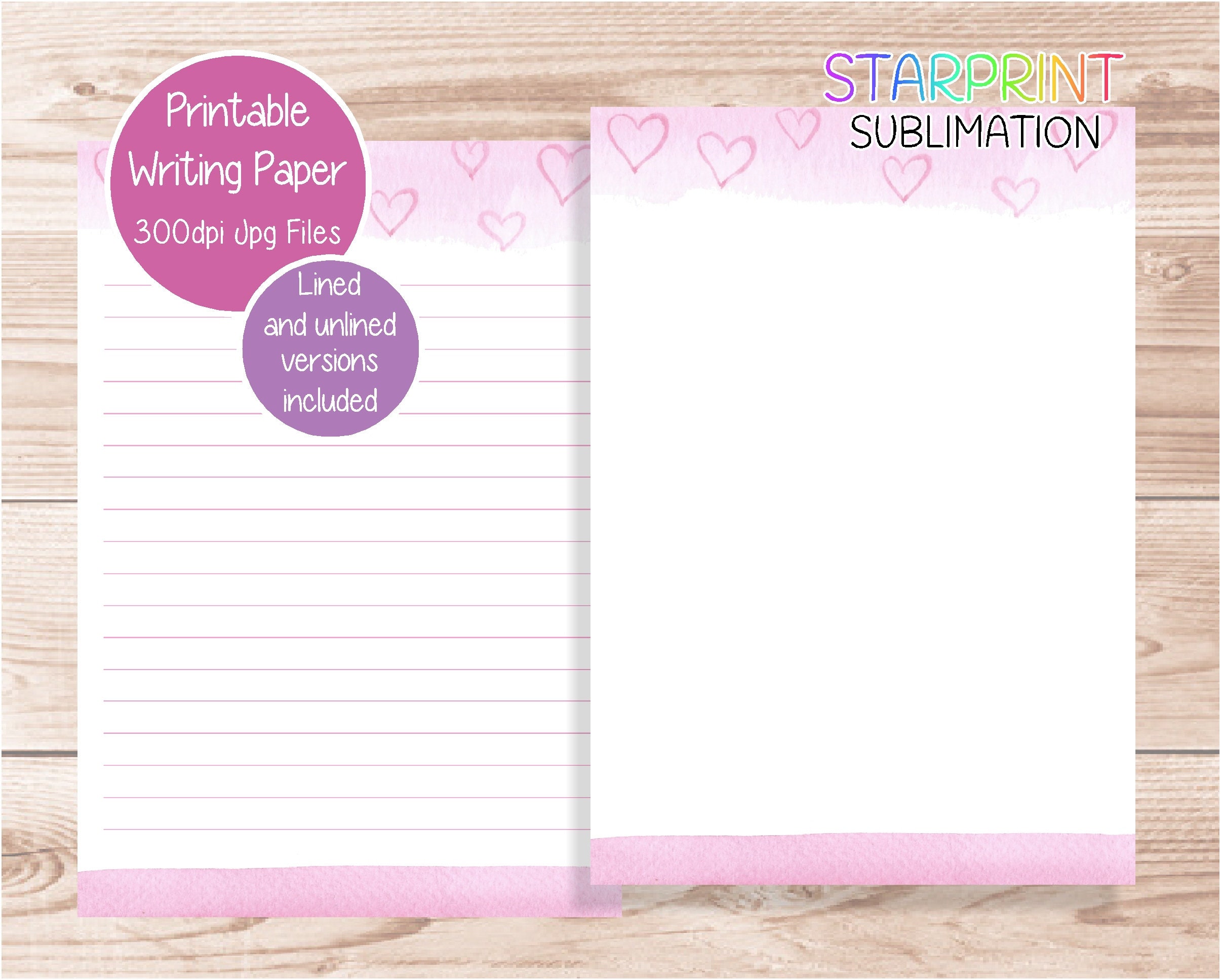Pink Heart Banner Printable Writing Paper/digital Download Note Paper ...