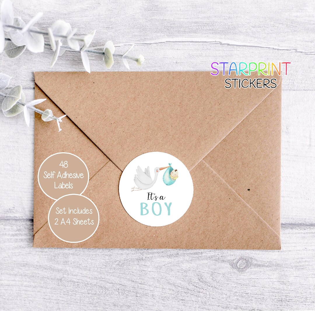 It's a Boy Baby Stickers, 48 Round Labels (2 A4 Sheets, 24 per Sheet ...