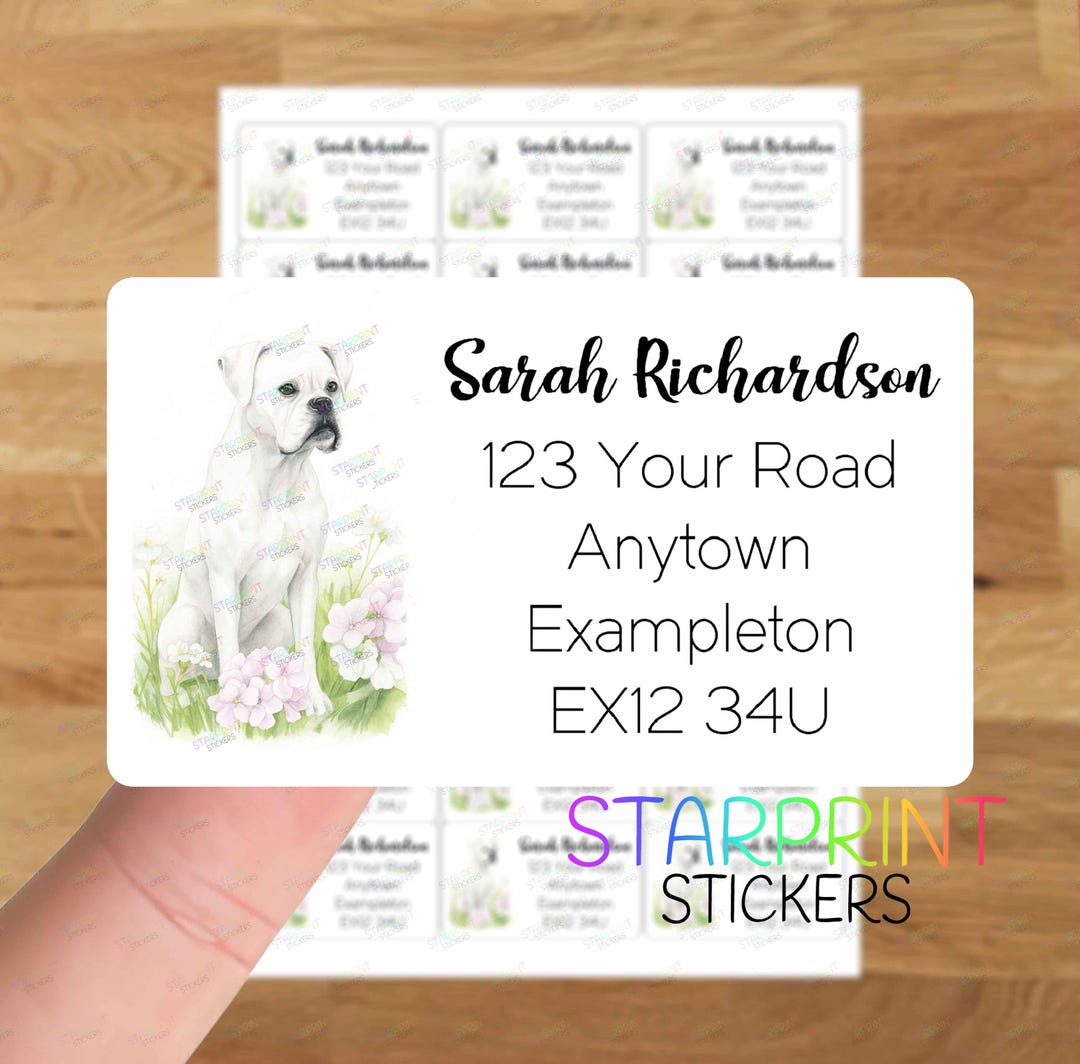 Boxer Flowers Dog Personalised Address Labels, 21 Custom Self Adhesive ...