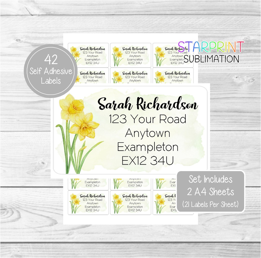 Daffodils/spring Flowers Personalised Address Labels, 42 Custom Self ...
