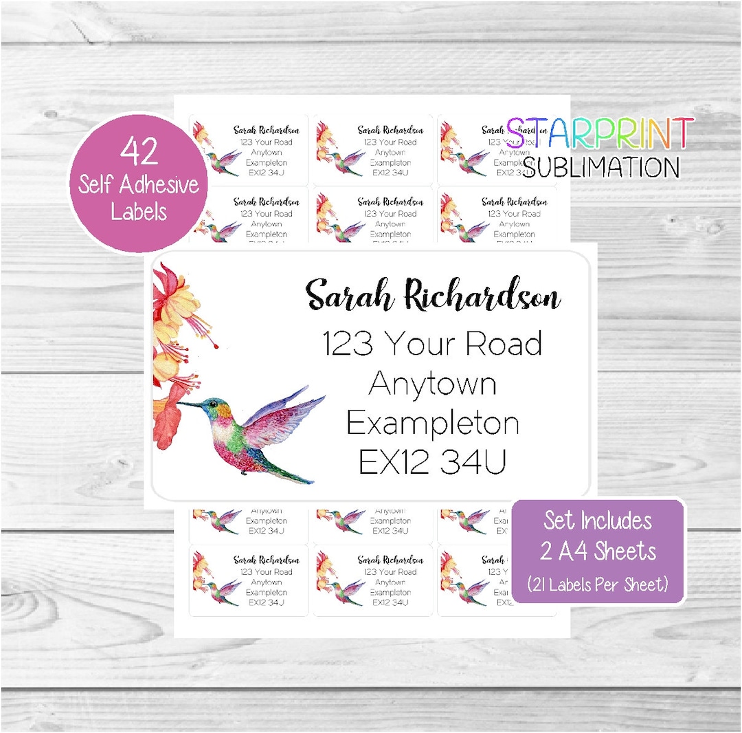 Hummingbird Address Labels, 42 Custom Return Stickers, Set Includes 2 ...