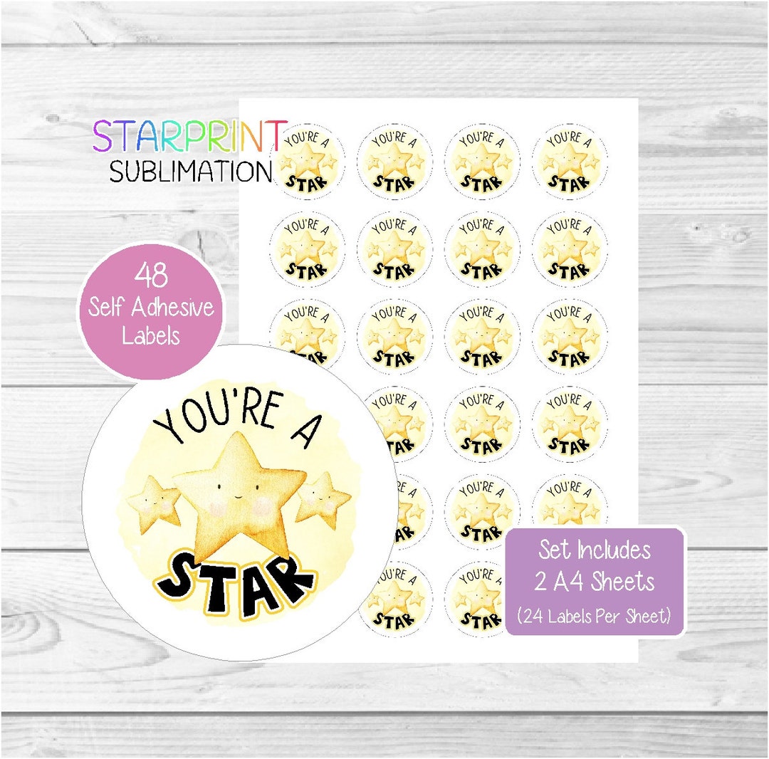 You're a Star Stickers, 48 Round Labels (2 A4 Sheets, 24 per Sheet ...