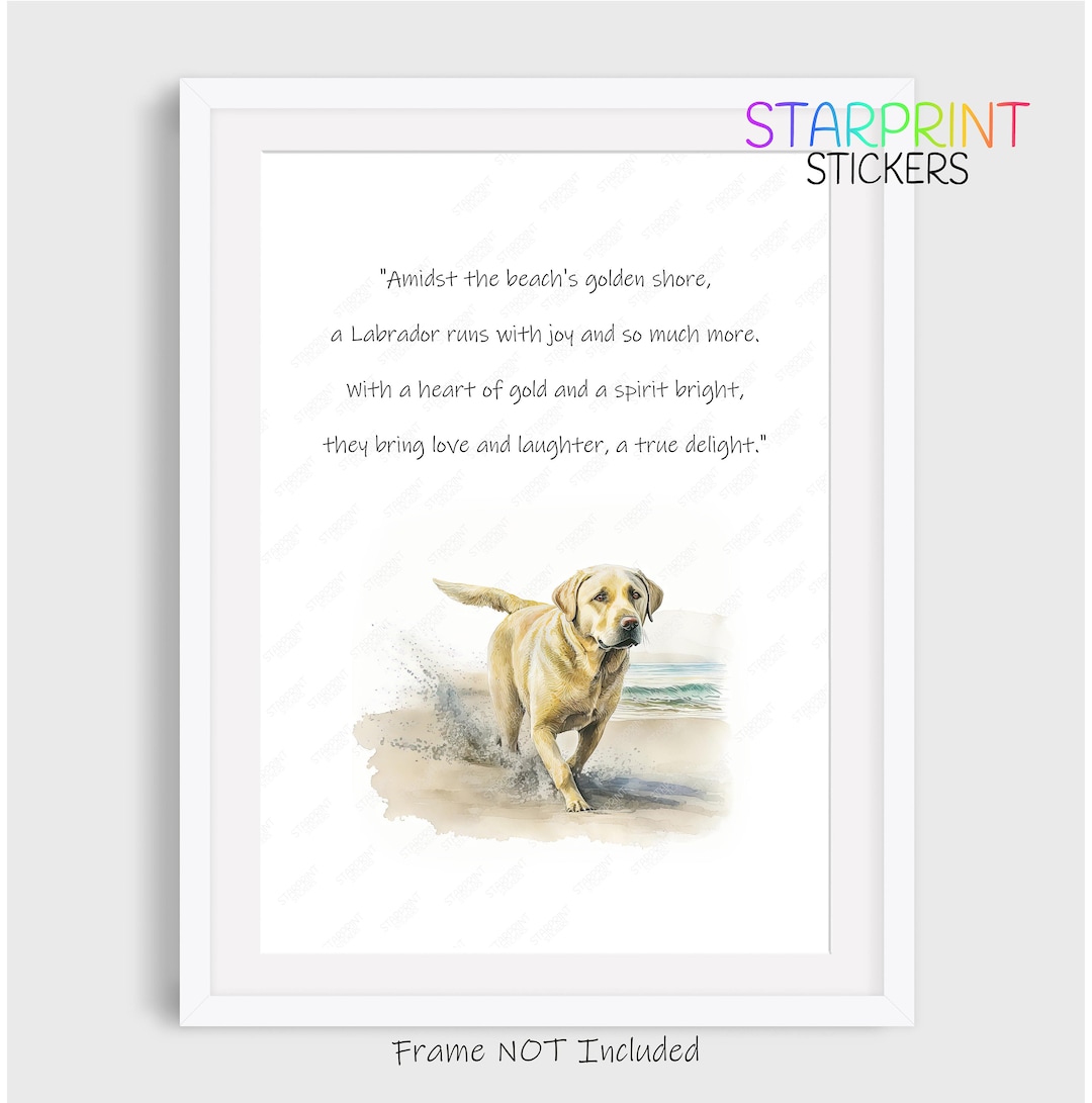 Labrador Retriever Yellow Dog Print, Beach Poem Unframed A4 Print, Fun ...