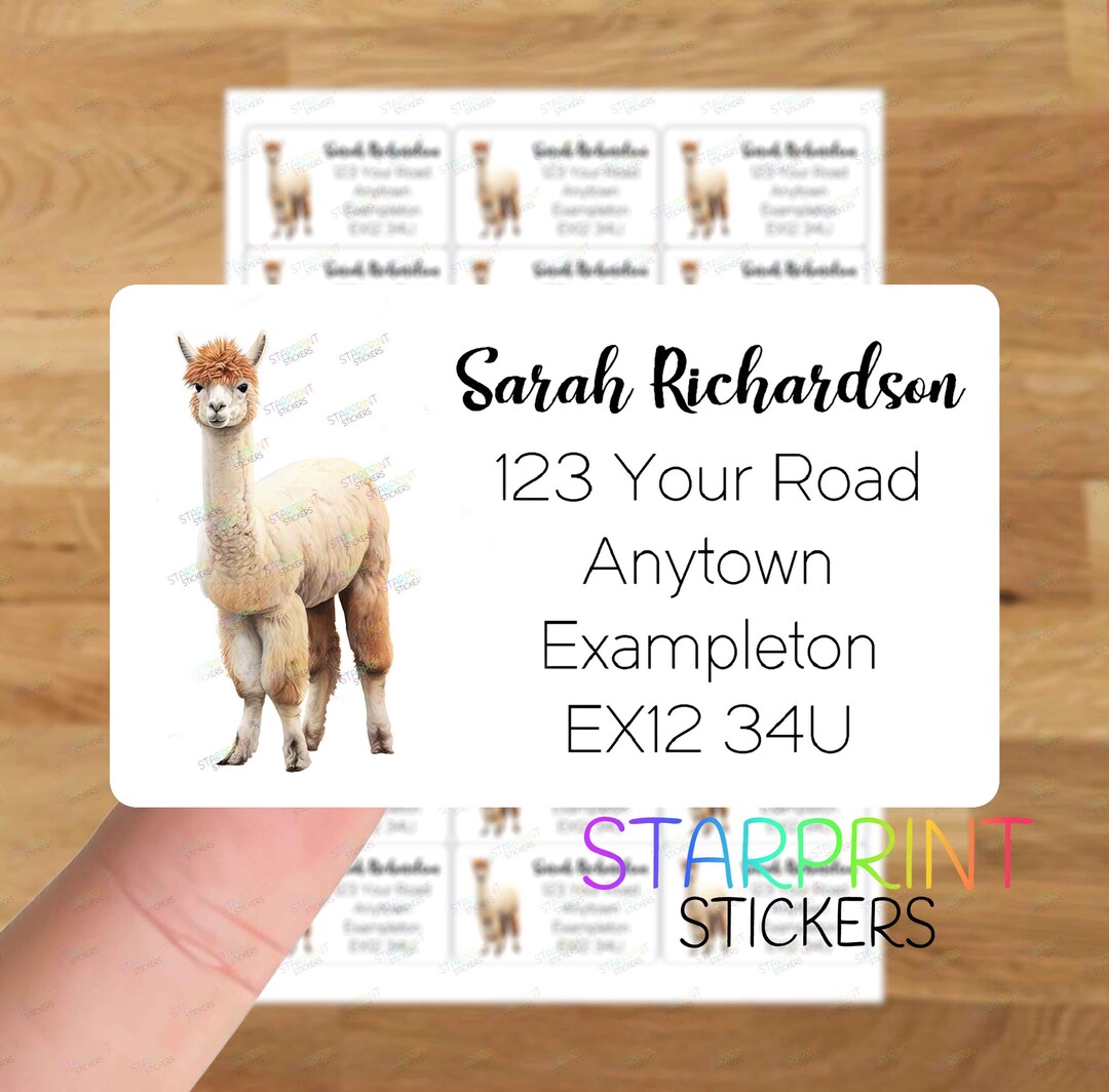 Alpaca Personalised Address Labels, 21 Custom Self Adhesive Stickers ...