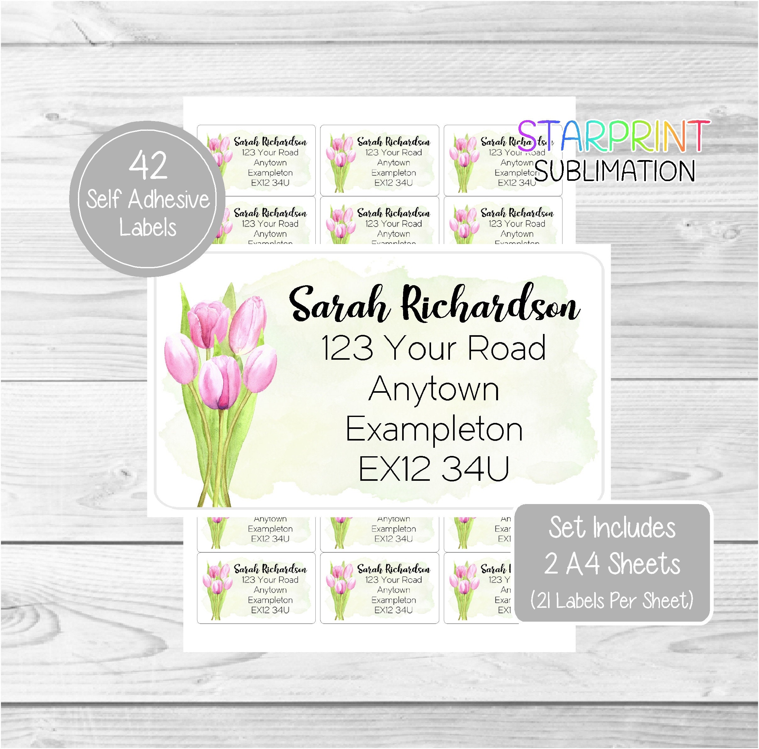 Tulips/spring Flowers Personalised Address Labels, 42 Custom Self ...