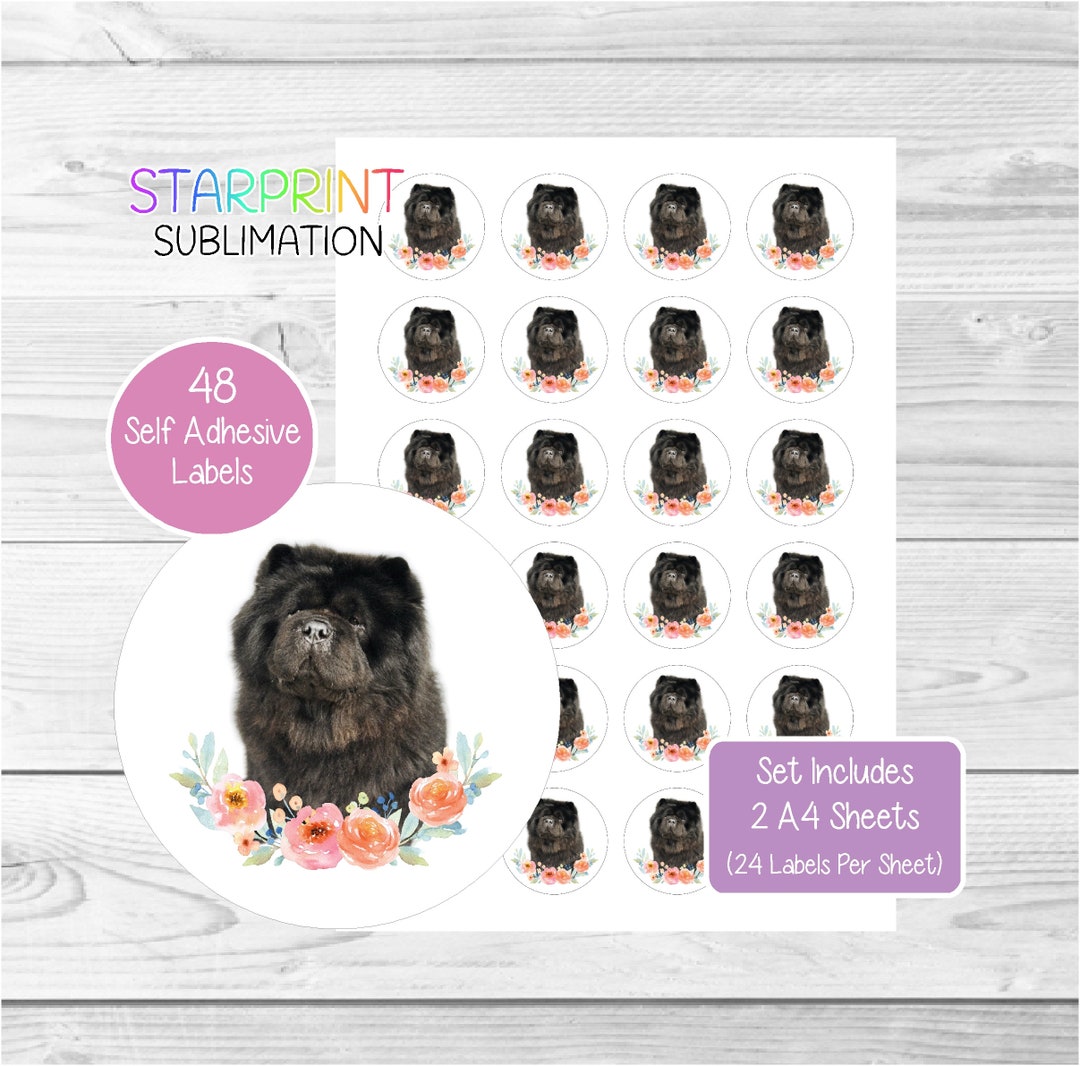 Chow Chow Dog Stickers, 48 Round Labels (2 A4 Sheets, 24 per Sheet ...