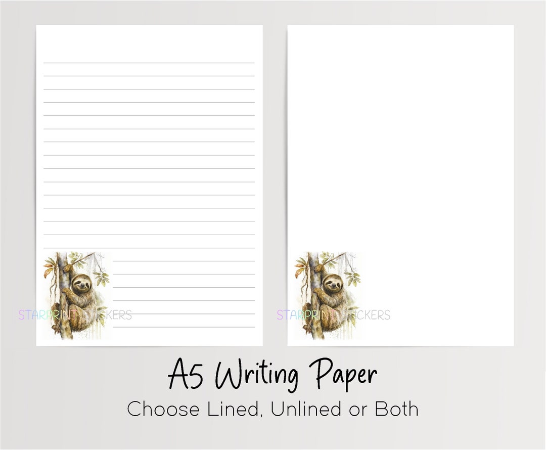 Sloth A5 Writing Paper, 10 Sheets Lined/unlined, Lovely Note Paper ...