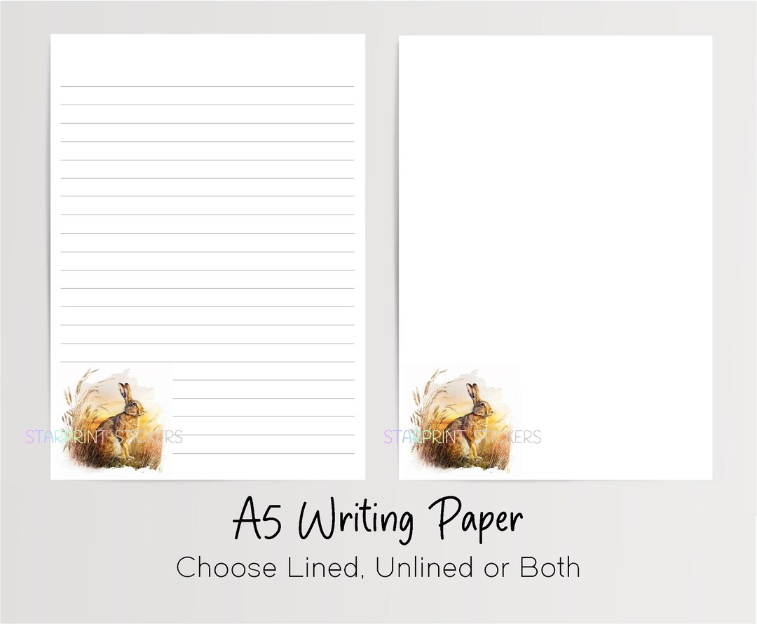 Hare A5 Writing Paper, 10 Sheets Lined/unlined, Lovely Note Paper ...