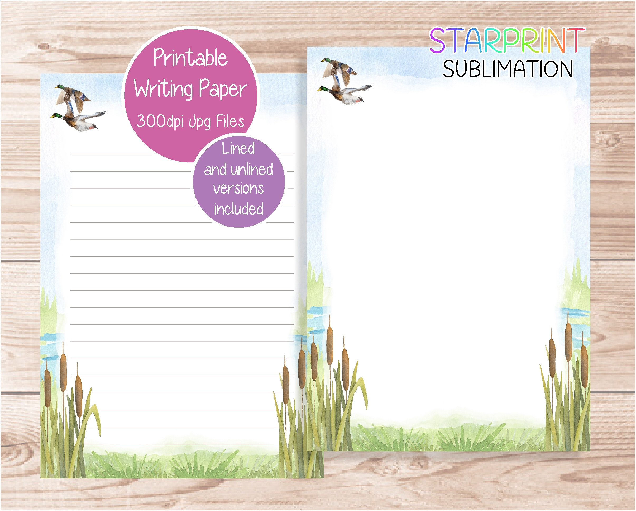 Lake/lakeside Duck Printable Writing Paper/digital Download Note Paper ...