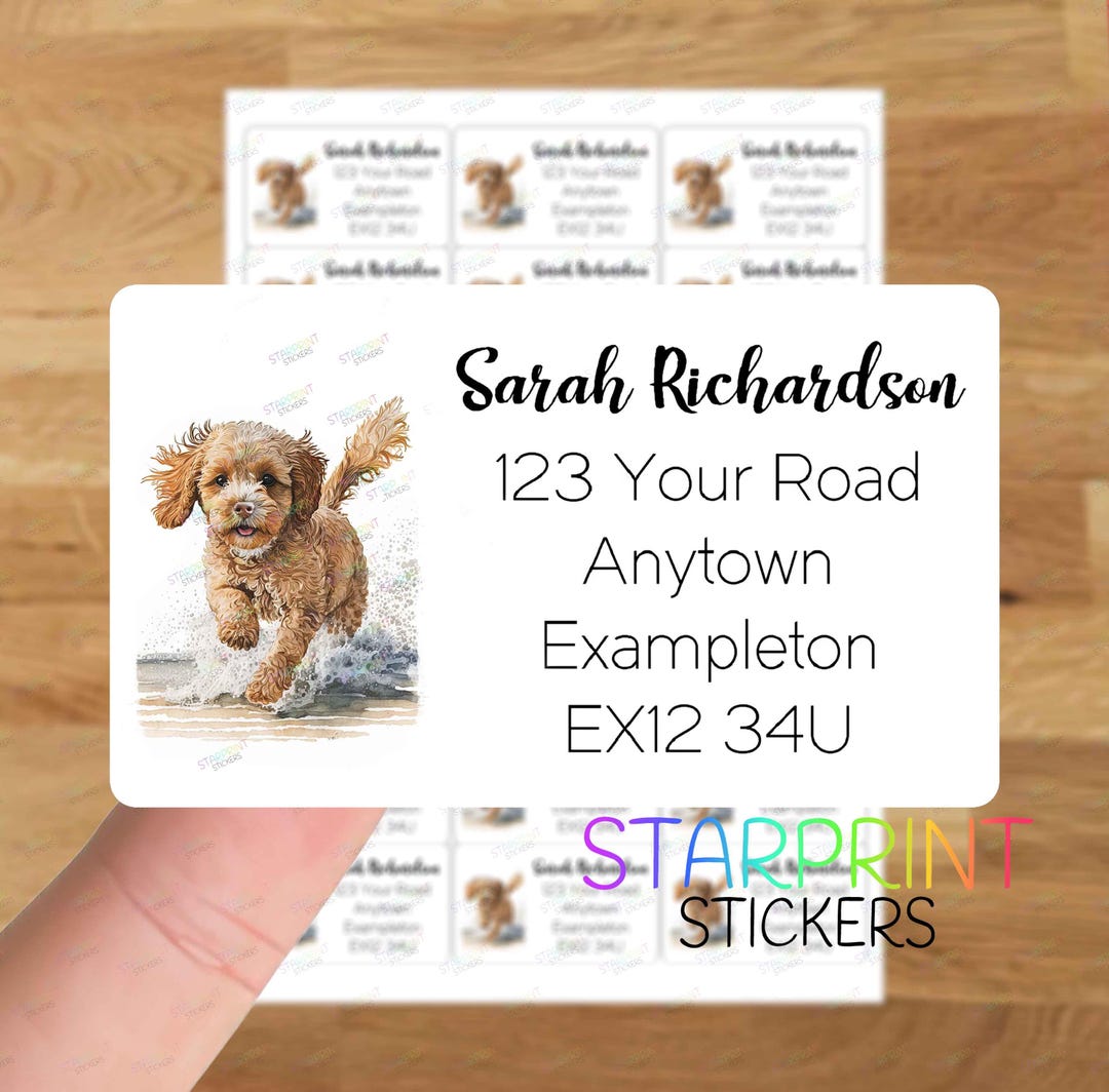 Cavapoo Beach Apricot Dog Personalised Address Labels, 21 Custom Self ...