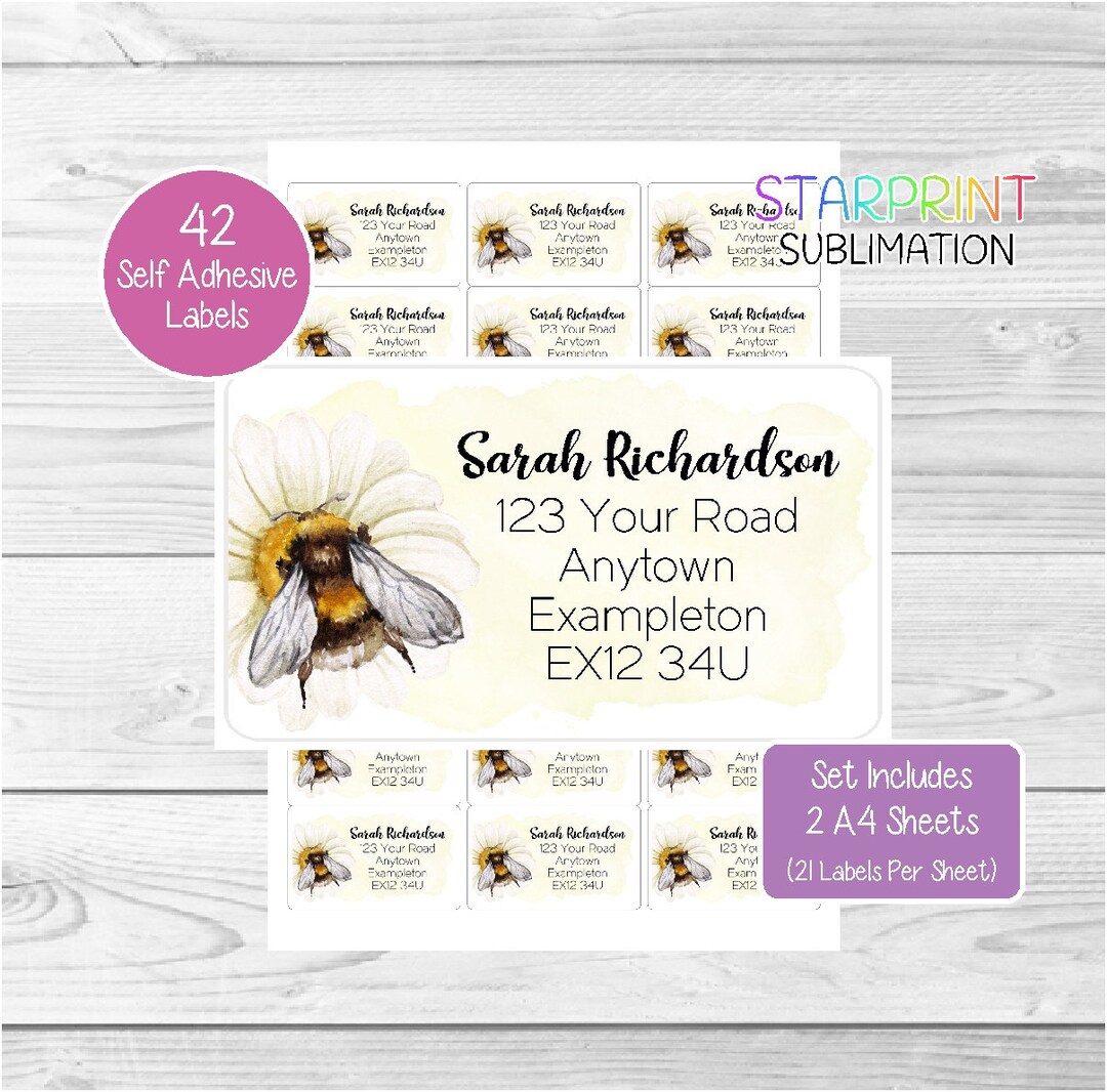 Bee/bumblebee Personalised Return Address Labels, 42 Custom Self ...