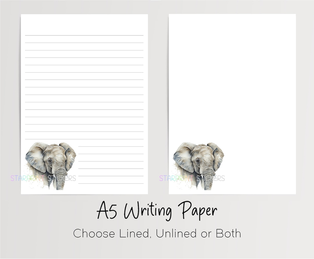 Elephant A5 Writing Paper, 10 Sheets Lined/unlined, Safari Animal Note ...