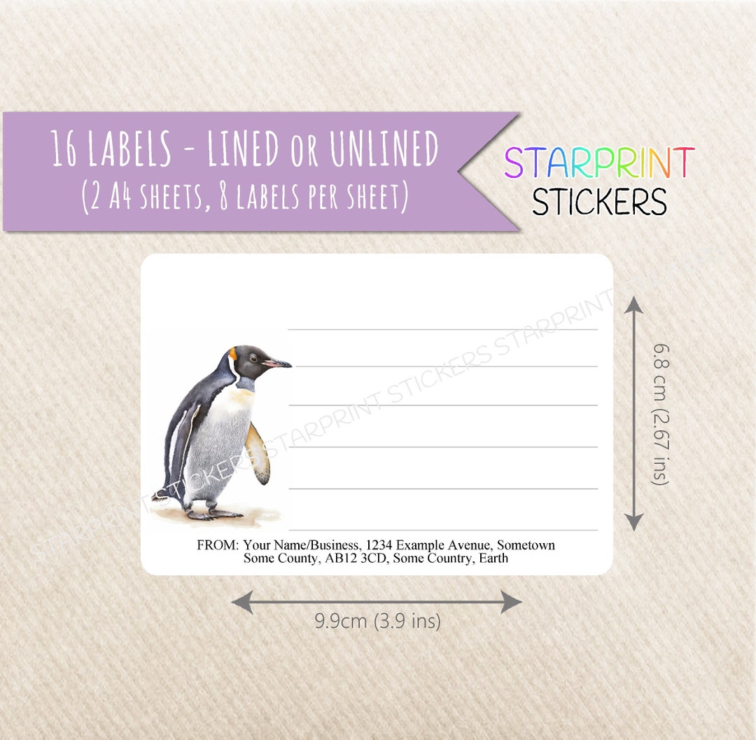Penguin Labels, 16 Stickers (2 A4 Sheets), Personalised 'return Address ...