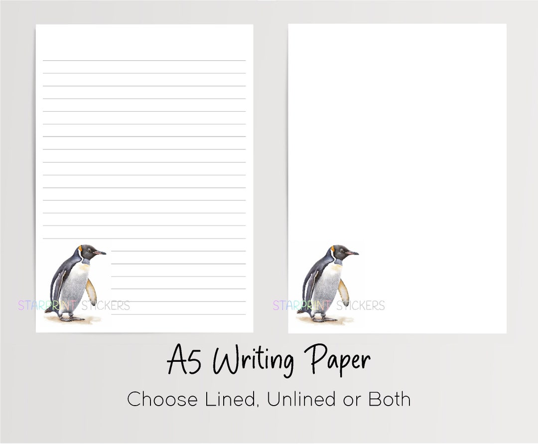 Penguin A5 Writing Paper, 10 Sheets Lined/unlined, Aquatic Bird Note ...