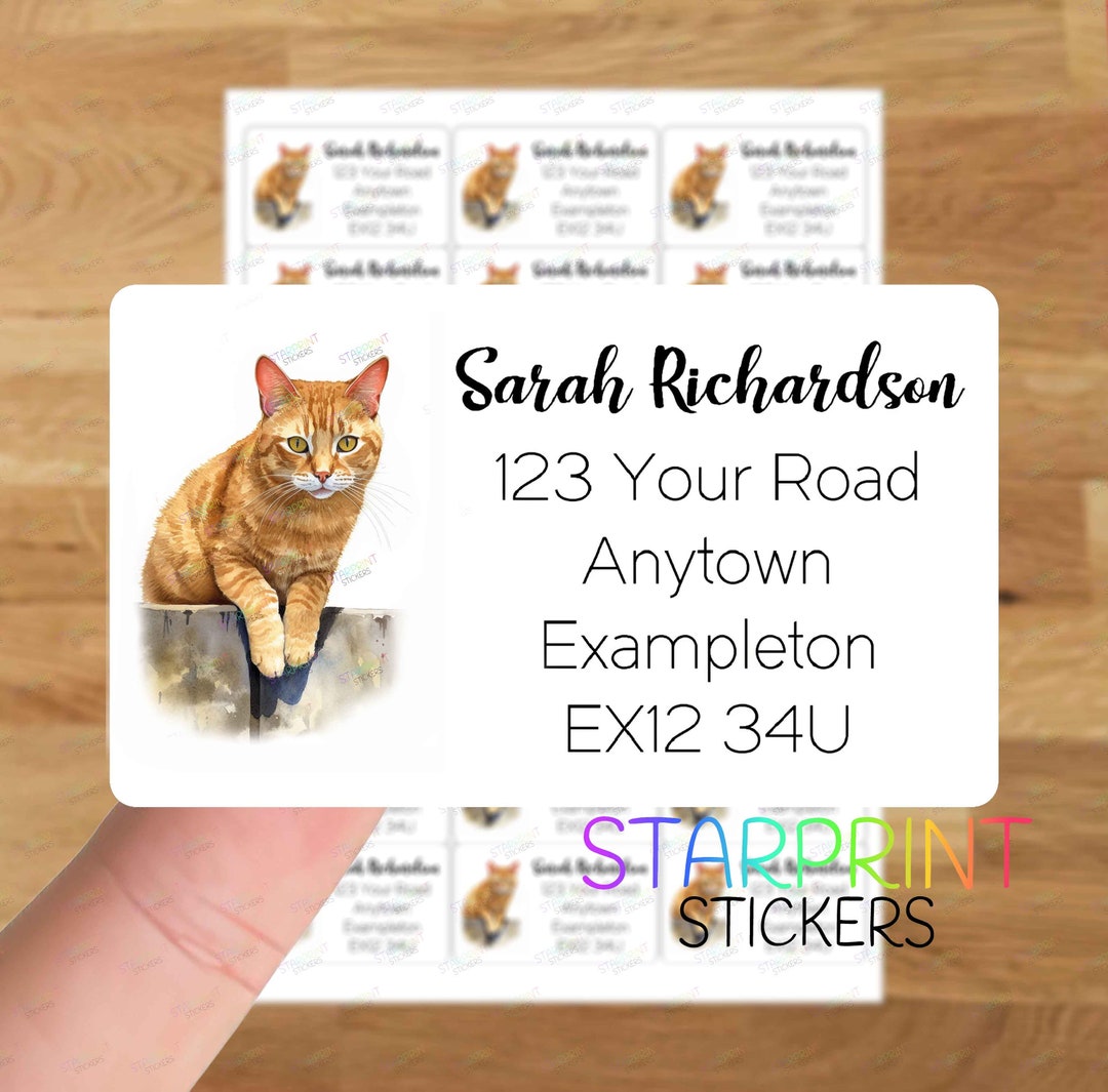 Ginger Tabby Cat Personalised Address Labels, 21 Custom Self Adhesive ...