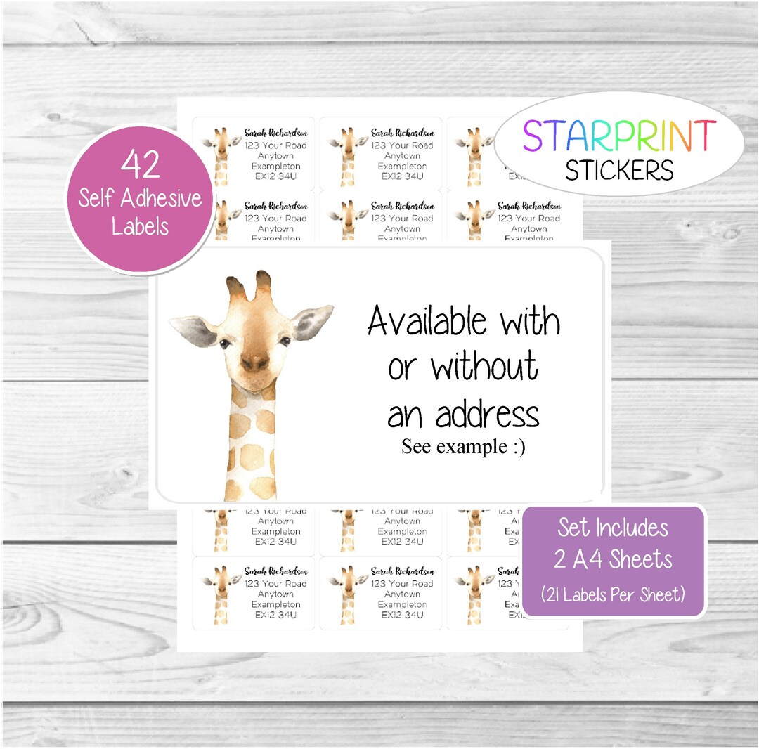 Giraffe Personalised Address Labels, With or Without Text 42 Custom ...