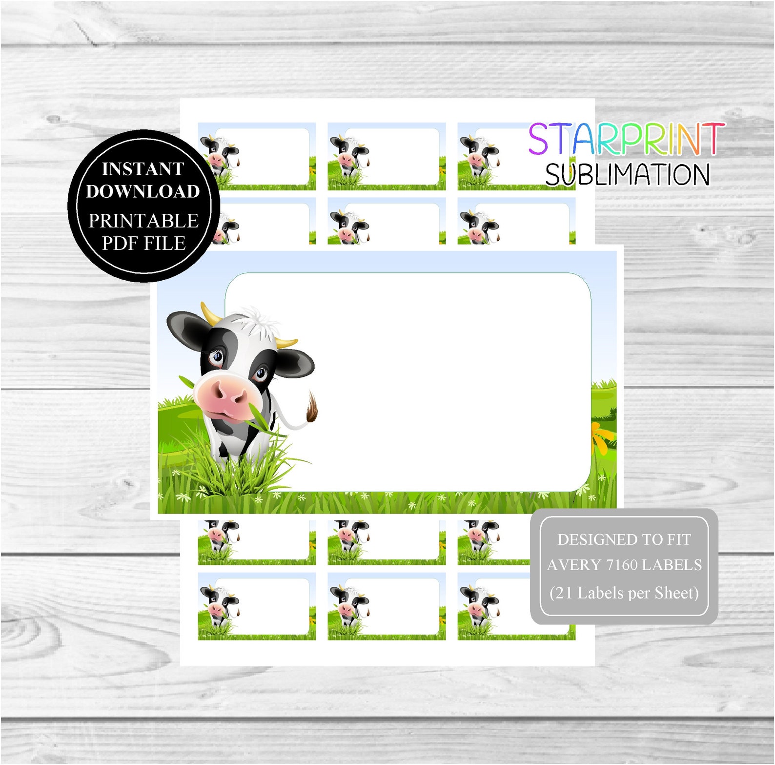 Cow Instant Download Labels Printable PDF File for Avery | Etsy