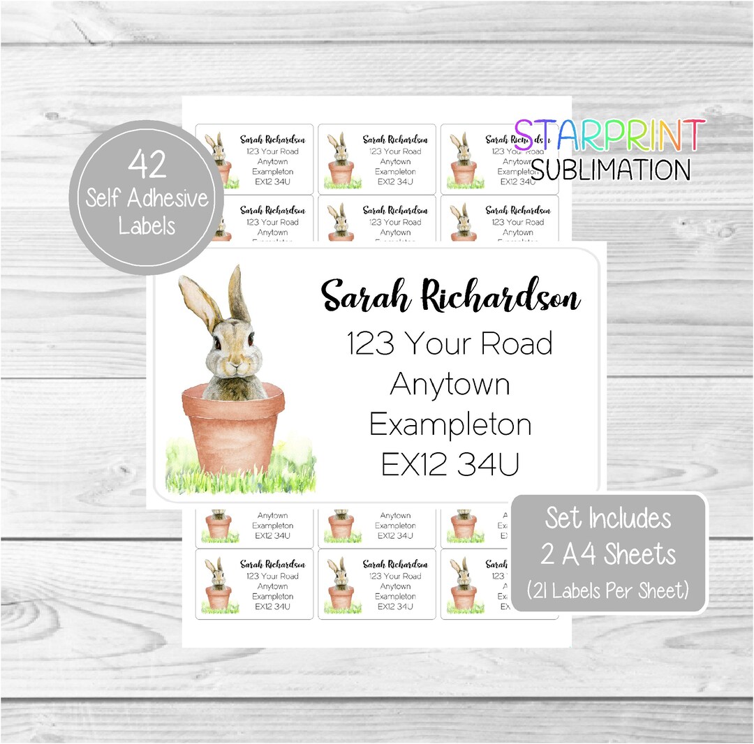 Rabbit Personalised Return Address Labels, 42 Custom Self Adhesive ...