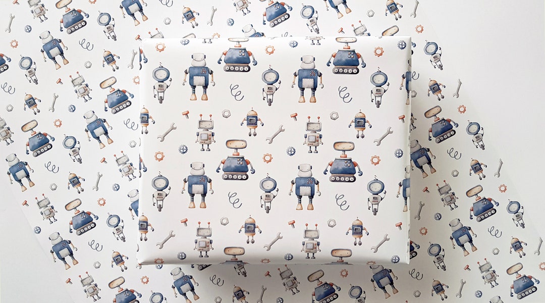 Robot Wrapping Paper, Robotic Android Gift Wrap, Fun Mechanical Paper ...