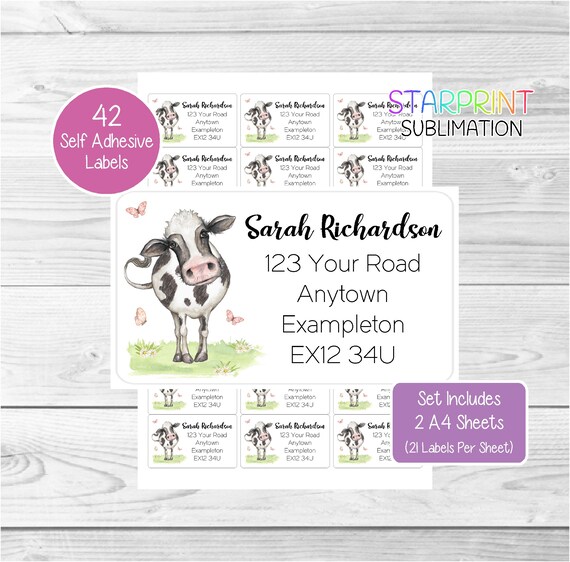 Cow/farm Animal Personalised Address Labels 42 Custom Return - Etsy