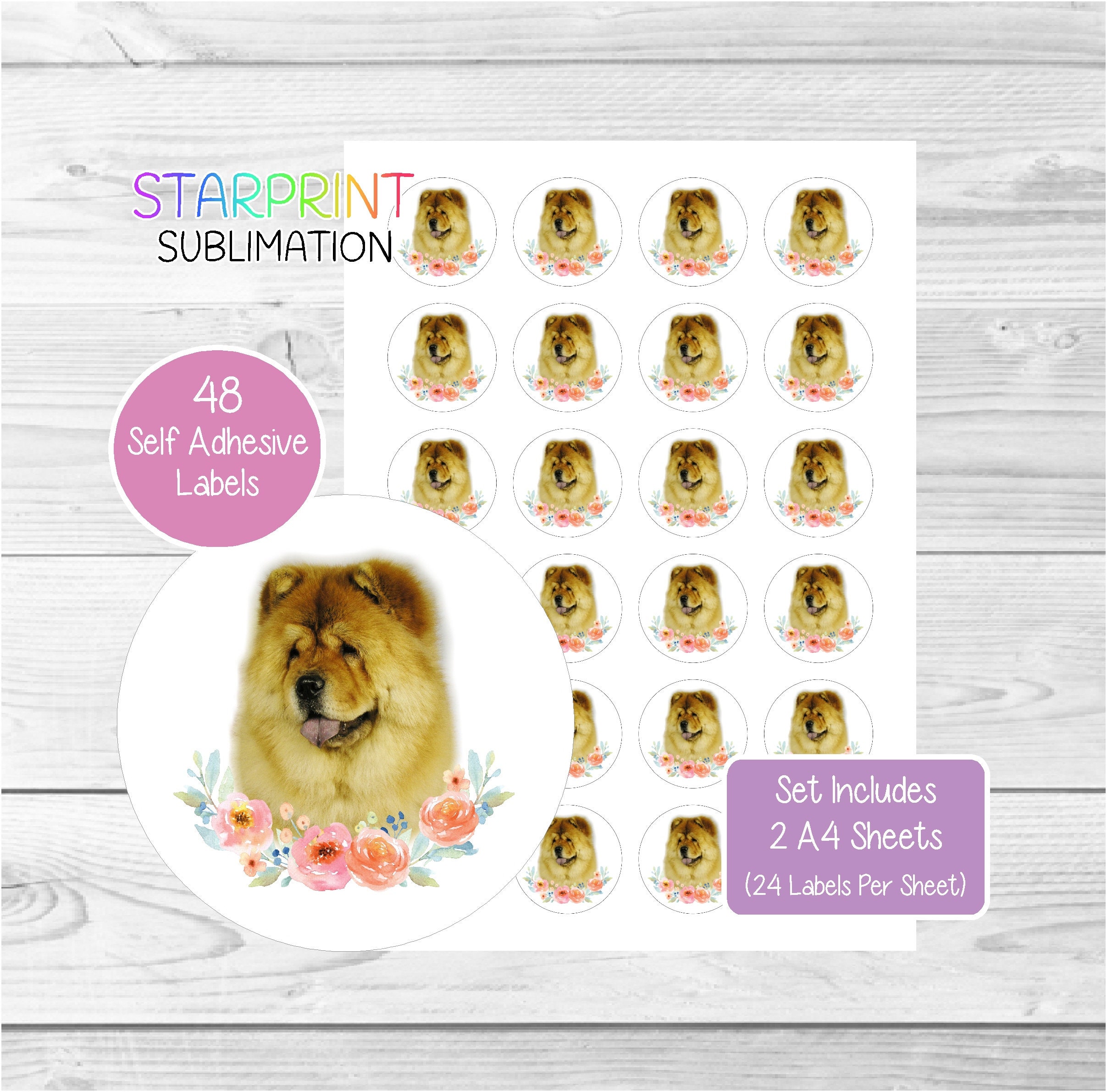 Chow Chow Dog Stickers 48 Round Labels 2 A4 Sheets 24 Per | Etsy