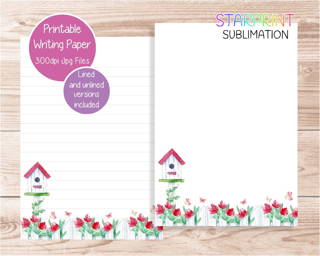 Garden Flowers/bird Box Printable Writing Paper/digital Download Note ...