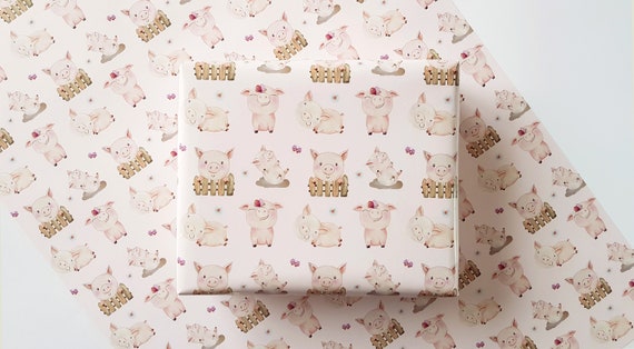 Pig Wrapping Paper Piggy Gift Wrap Fun Farm Animal Paper for | Etsy