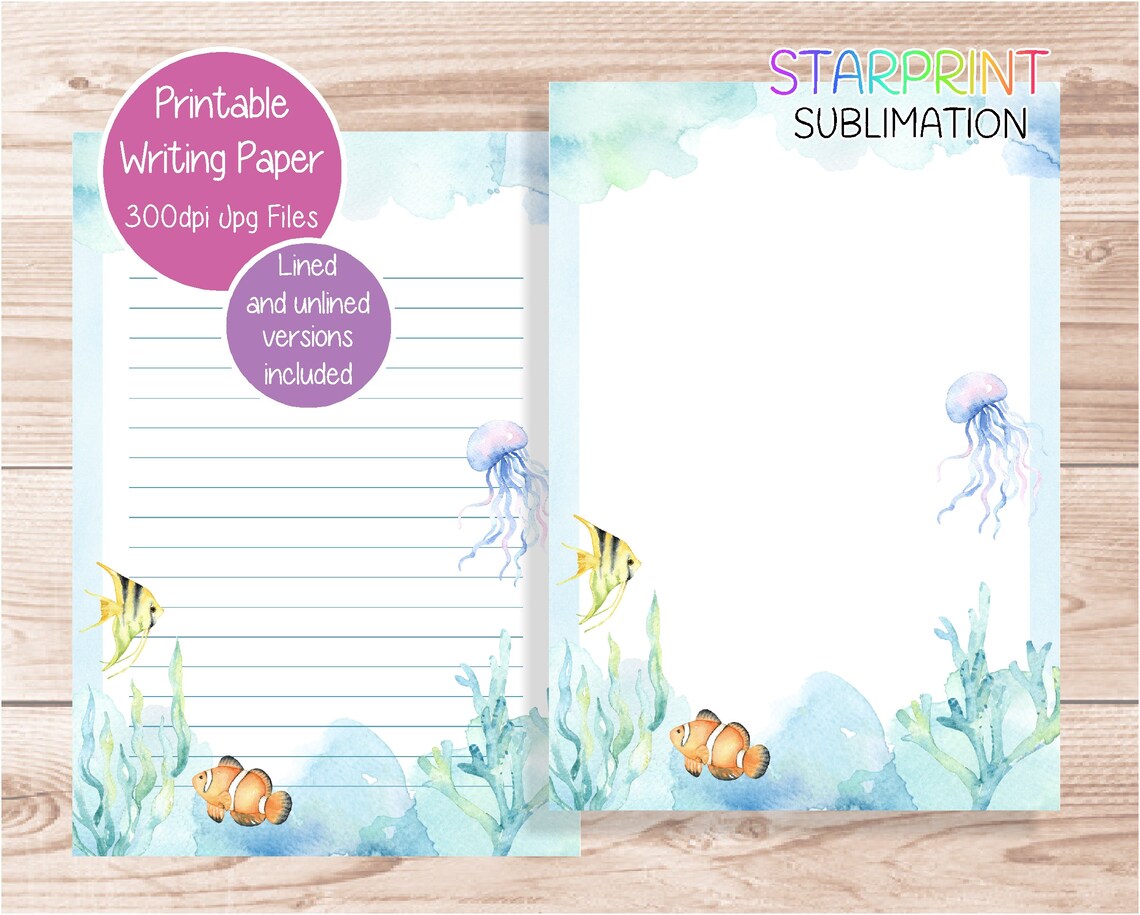 Underwater/ocean Printable Writing Paper/digital Download Note Paper ...